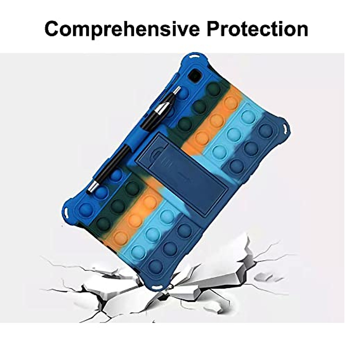 ALHBEJT Tablet Case for Galaxy Tab A7 Lite 8.7" 2021|SM-T220/T225/T227 Silicone Case Cover with Stand Lanyard Pen for Samsung Tab A7 Lite Pop Anxiety Relief Fidgets(Colorful Blue)