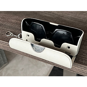 Leslie Jordan Beige EyeCarry Eyeglasses Case Soft Vegan Leather Glasses Holder, Men Or Women Hard Shell Case For Sunglasses Reading Glasses & More, Patented Open Face Design For Easy One-Handed Access