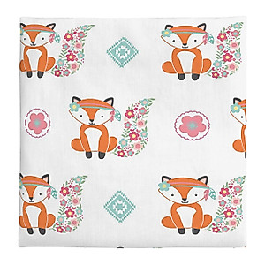 NoJo Aztec Mix & Match 100% Cotton Teal Floral Fox Fitted Crib Sheet, Pink, Orange, Aqua, White