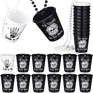 12 Pcs Bride or Die Bachelorette Party Shot Glass Beaded Necklace Till Death Do Us Party Plastic Shot Glass Halloween Gothic Skull Cup Decor for Wedding Bridal Shower Bachelorette Party Supplies