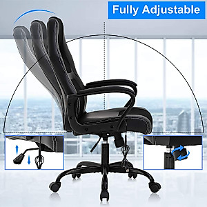 Gaming Chair Computer Chair Office Chair Ergonomic High Back Massage PC Desk Chair with Lumbar Support & Padded Armrest Racing Style Cheap Adjustable Swivel Chair for Women Men Adult, Black