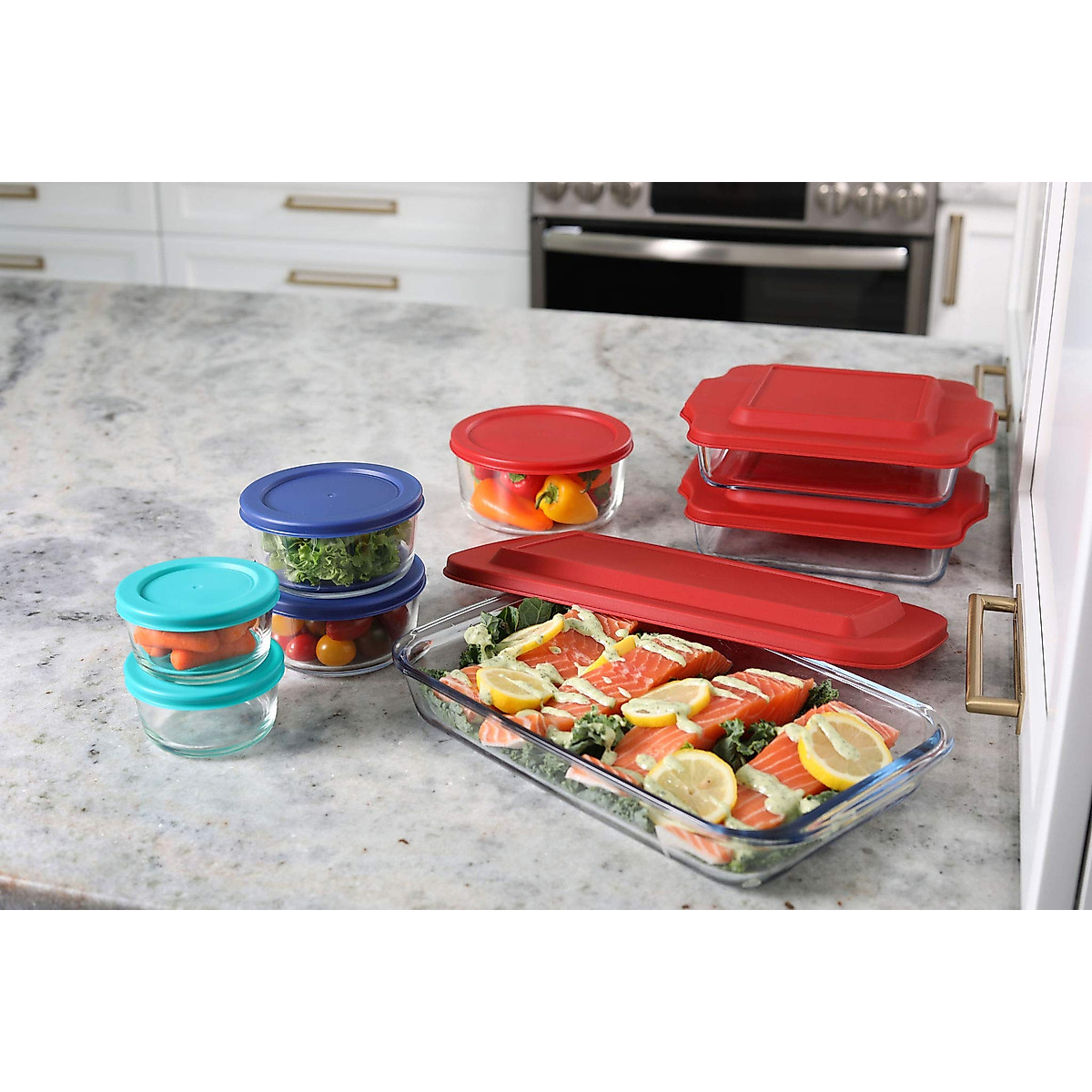 BOVADO USA 1 Cup Glass Round Dish for Storage, Mixing, Serving - Dishwasher, Freezer & Oven Safe Glass, Easy-Clean, Clear with Lid, Pack of 6 Containers