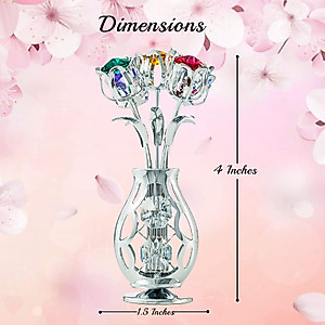 Matashi Best Gift for Mom Flowers Bouquet in Vase Ornament with Multi Coloured Crystals Home Decorative Tabletop Decorations Showpiece for Living Room Bedroom Gift for Mother's Day - Birthday