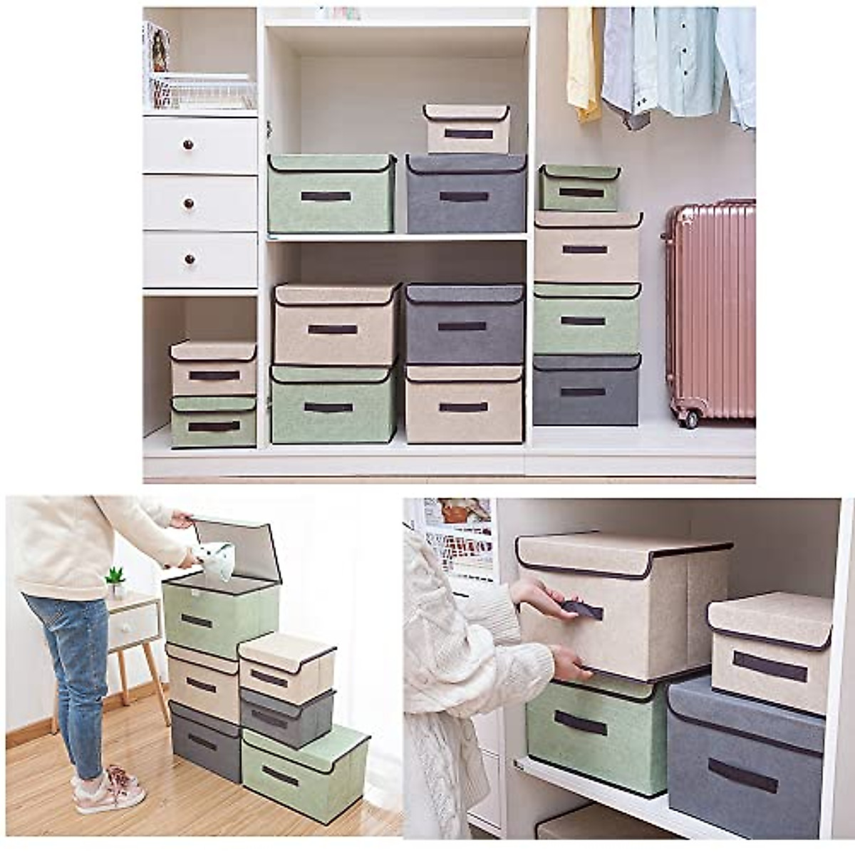 TorSor 2 Pack Foldable Storage Box Closet Organizer Bin Collapsible Bags Cubes Container Baskets Container Cover with Lids Handle for Home Bedroom Laundry Underwear Toys Office