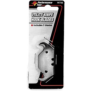 Performance Tool W756 Utility Knife Hook Blade, 5 Piece