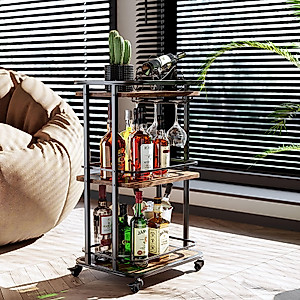 IBUYKE 3-Tier Home Bar Serving Cart,Kitchen Storage Carts with Wheels,11.79x15.72x33.01 inches,Rolling Mini Bar Cart for Home, Outdoor, Kitchen, Bedroom TMJ319H