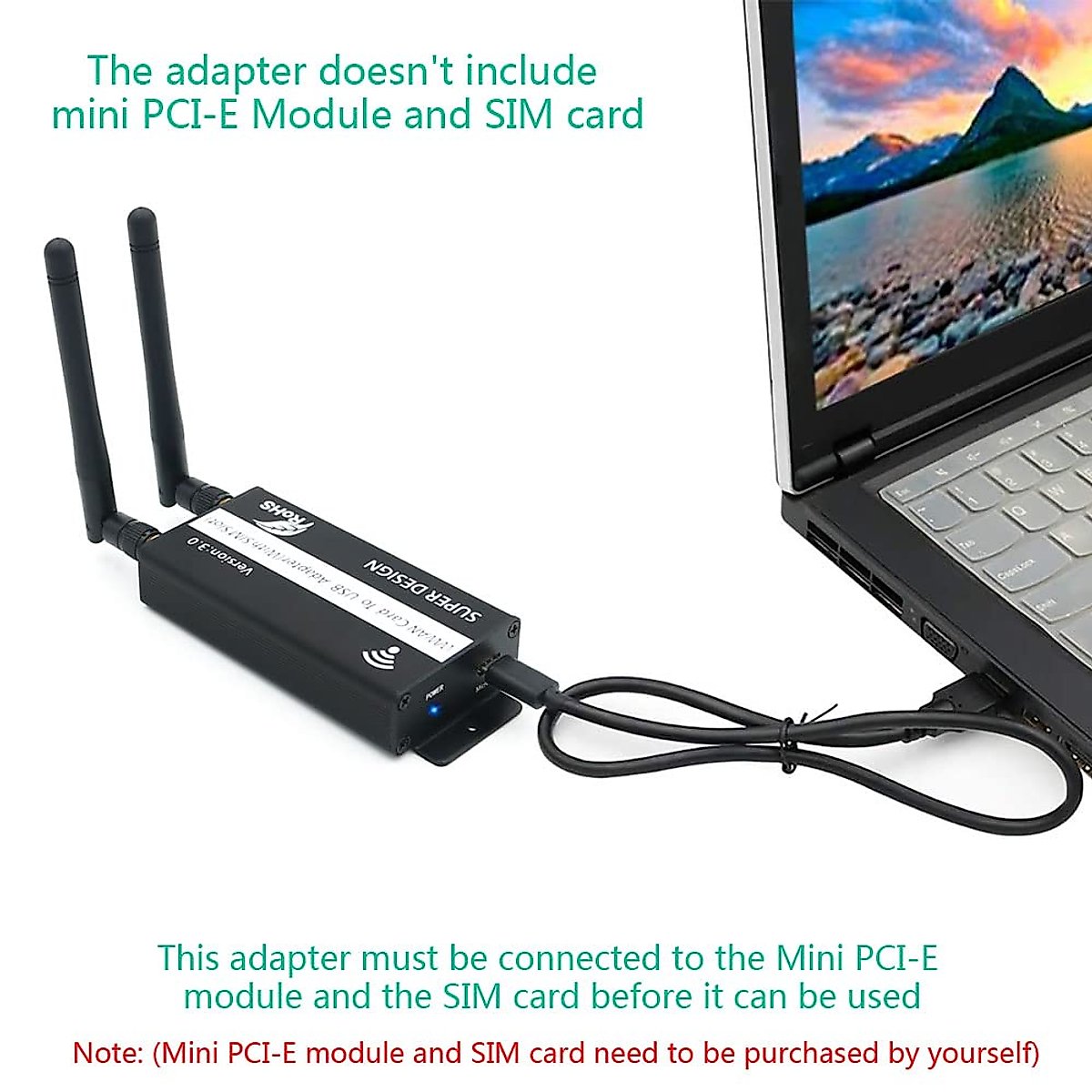 Mini PCI-E to USB Adapter with SIM Card Slot, WWAN/LTE Module Upgrade for 3G / 4G Network Card