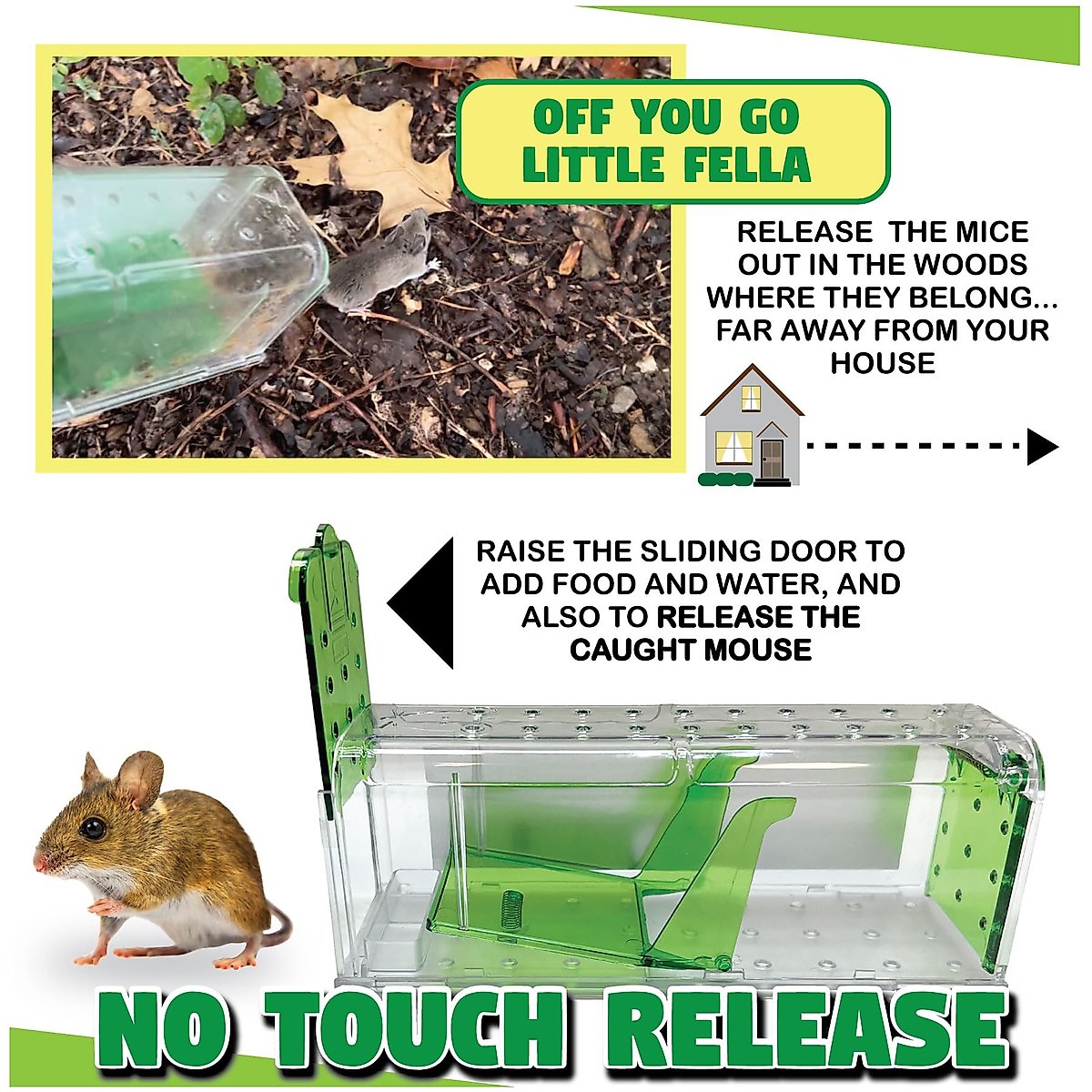 Billy Bob 2 pk Catch and Release Mouse Trap. Patented. Easy and Humane Way to Remove Mice. Effective no-Kill Mouse Trap.