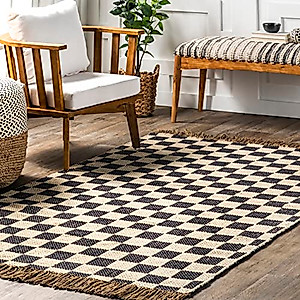 nuLOOM Connie Checkered Wool/Jute Tasseled Area Rug, 5' x 8', Grey
