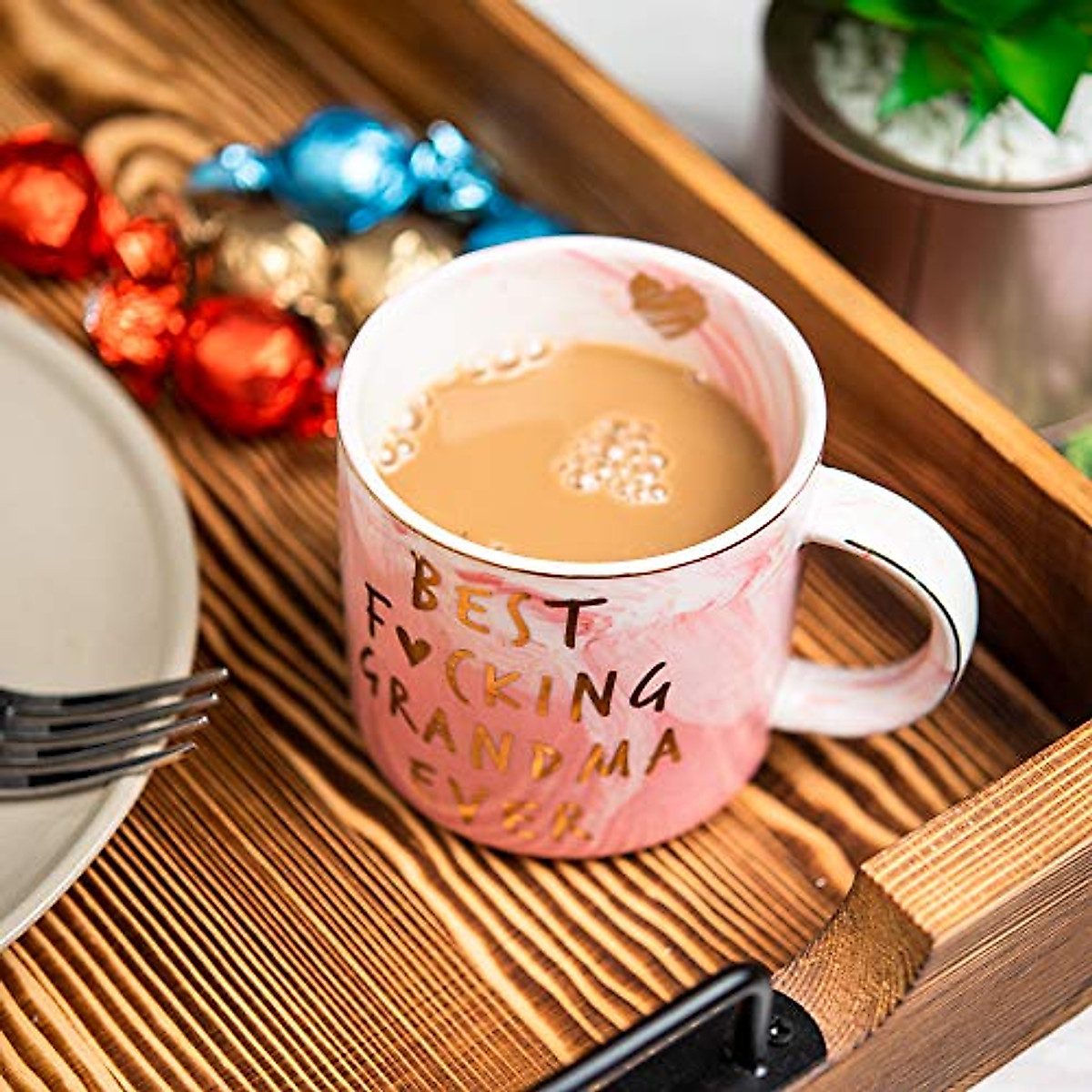 Hendson Grandma Birthday Gifts - Best Grandma Ever - Funny Gift For Nana, New Grandma, Pregnancy Announcement For Grandparents, Grandma To Be, Grandmother - Pink Marble Mug, 11.5oz Coffee Cup