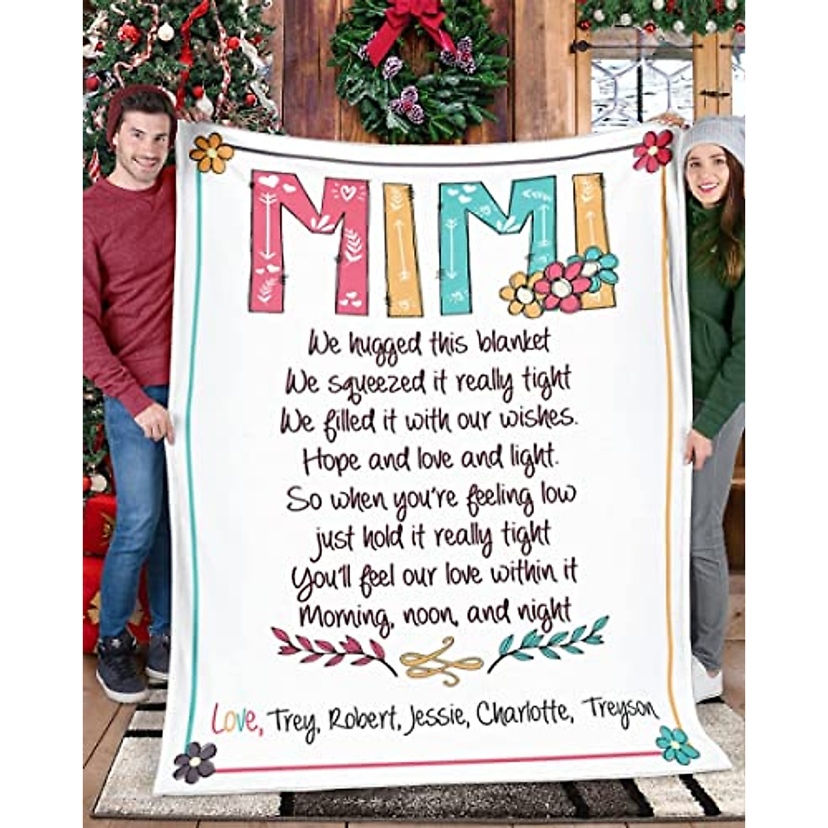 Mimi Flower Grandkids Gifts Blanket,Customized Gifts for Mimi, Throw Blanket Mimi Birthday Gifts, Mimi Blanket Throw, Mimi Gifts from Grandkids, Christmas Mimi Gifts for Grandma. (A1 - Mimi)