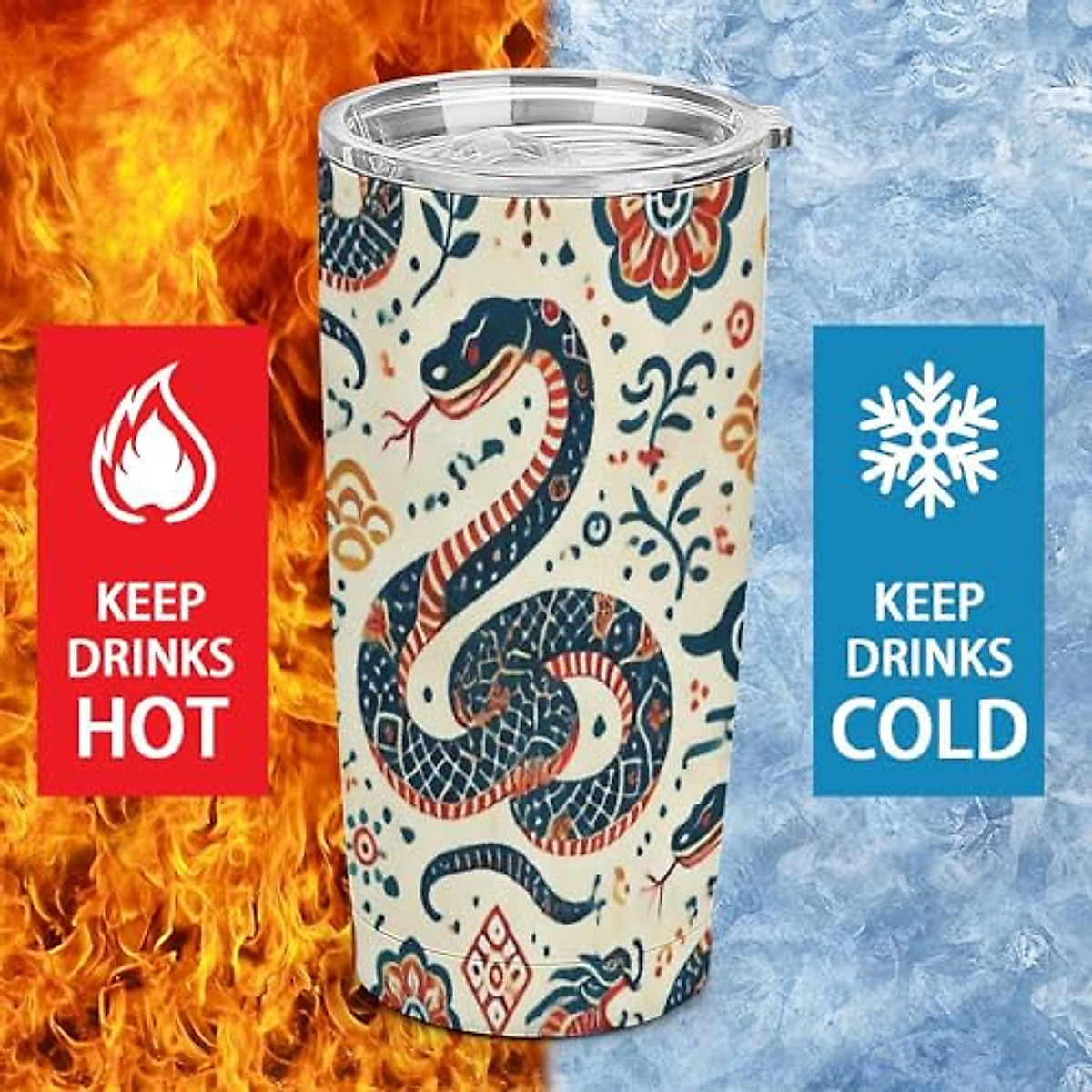 20oz Hand Drawn Vintage Snake Pattern Tumbler Stainless Steel, Vacuum Insulated Tumbler with Lid And Straw Unique Coffee Mug Travel Mug Gifts for Women Men