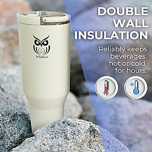 WILANKAR Tumbler 40oz Water Bottle with Lid, Handle & Flip Straw – Leakproof, Cup Holder-Friendly Travel Cup, Insulated Stainless Steel, Dishwasher-Safe, BPA-Free (Cream)