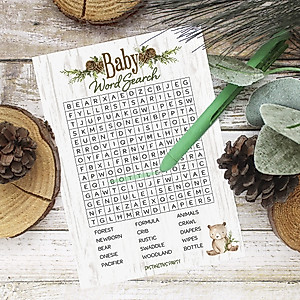 DISTINCTIVS Woodland Bear Word Search Baby Shower Party Game - 20 Player Cards