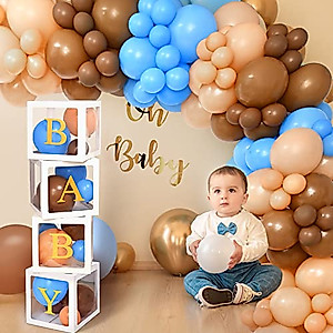 Winrayk 179Pcs Teddy Bear Baby Shower Decorations Boy Baby Boxes with Letters Brown Blue Balloon Arch Kit We Can Bearly Wait Backdrop Tablecloth Bear Balloon Birthday Party Boy Baby Shower Decorations