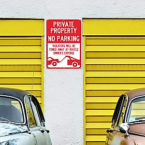 (2 Pack) Private Property No Parking - Violators Will Be Towed Away at Vehicle Owner's Expense Sign, Reflective .40 Rust Free Aluminum 14 x 10, UV Protected, Weather Resistant, Waterproof, Durable Ink