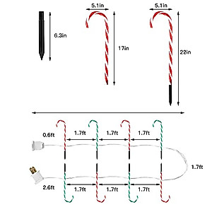 22" Christmas Candy Cane Pathway Markers Lights, Outdoor Christmas Decorations for Yard Patio Garden Walkway, Candy Cane Christmas Decor with Stake, 8 Pack, 4 Red & 4 Green