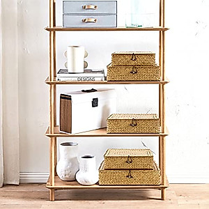 Hipiwe Flat Seagrass Storage Basket Bins with Lid - Set of 3 Wicker Baskets Bins Rectangular Woven Baskets Box Home Organizer Bins for Shelf Organizing, Large Size 14.8"x13"