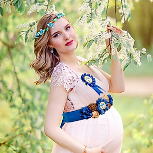 Royal Prince baby boy Maternity Sash Mom to Be & Dad to Be Corsage Blue Clementine Flower Crown Pregnancy Sash Decoration African American Prince Baby Shower Kit Party Photo Prop Gift