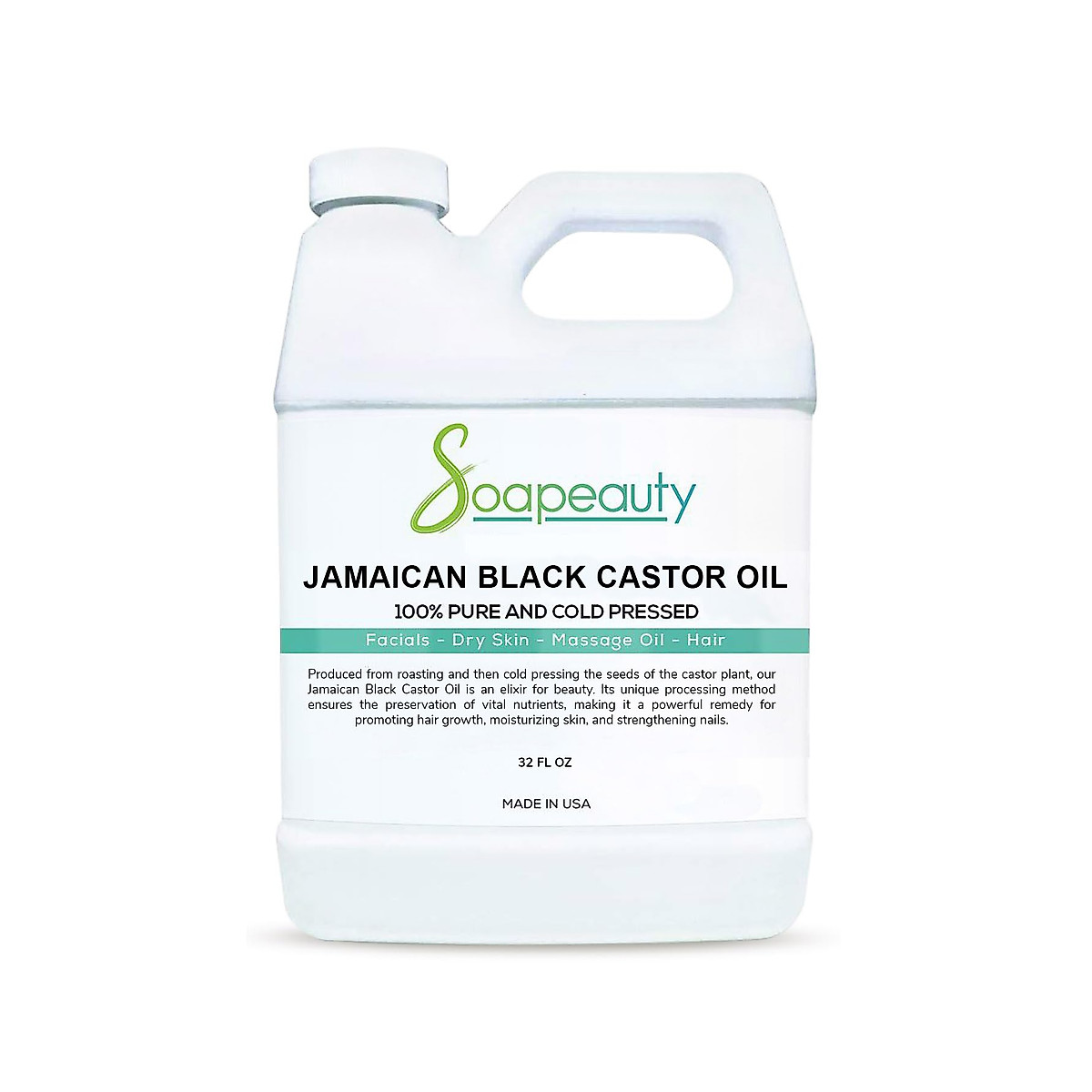 Soapeauty JAMAICAN BLACK CASTOR OIL Cold Pressed Unrefined | 100% Pure Natural Black Castor Oil Promotes Healthy Skin & Hair | Carrier Oil & Strengthens Nails | 32 Oz