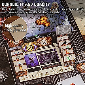 Gloomhaven/Frosthaven Player Character Dashboard with HP & XP Dial Trackers Set of 2 Birch Plywood Hero Organizer for Saving Your Table Space