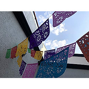 Mexican Papel Picado Banner (5 Count) Mexican Fiesta Decorations 50 Paper Tissue Paper Panels of Vivid Color Flowers 65.5 Feet Total Length