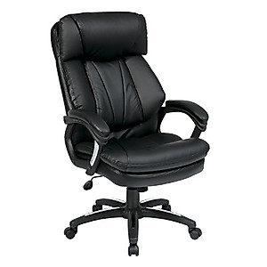 Office Star FL Series Oversized Faux Leather Executive Office Chair with Padded Loop Arms, Adjustable Height, Built-in Lumbar Support, and Tilt Control, Black