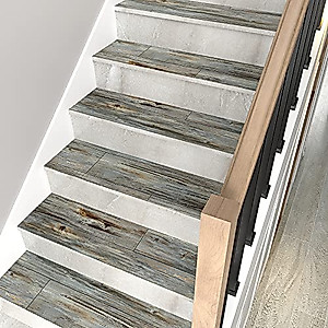 VEELIKE 12-Pack 6''x36'' Blue Reclaimed Wood Vinyl Flooring Peel and Stick Waterproof Wood Look Vinyl Plank Flooring Self Adhesive Renter Friendly Floor Stickers for Bathroom Bedroom Kitchen Basement