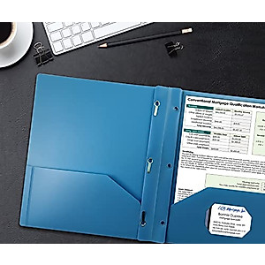 Better Office Products Light Blue Plastic 2 Pocket Folders with Prongs, 24 Pack, Heavyweight, Letter Size Poly Folders with 3 Metal Prongs Fastener Clips, Light Blue