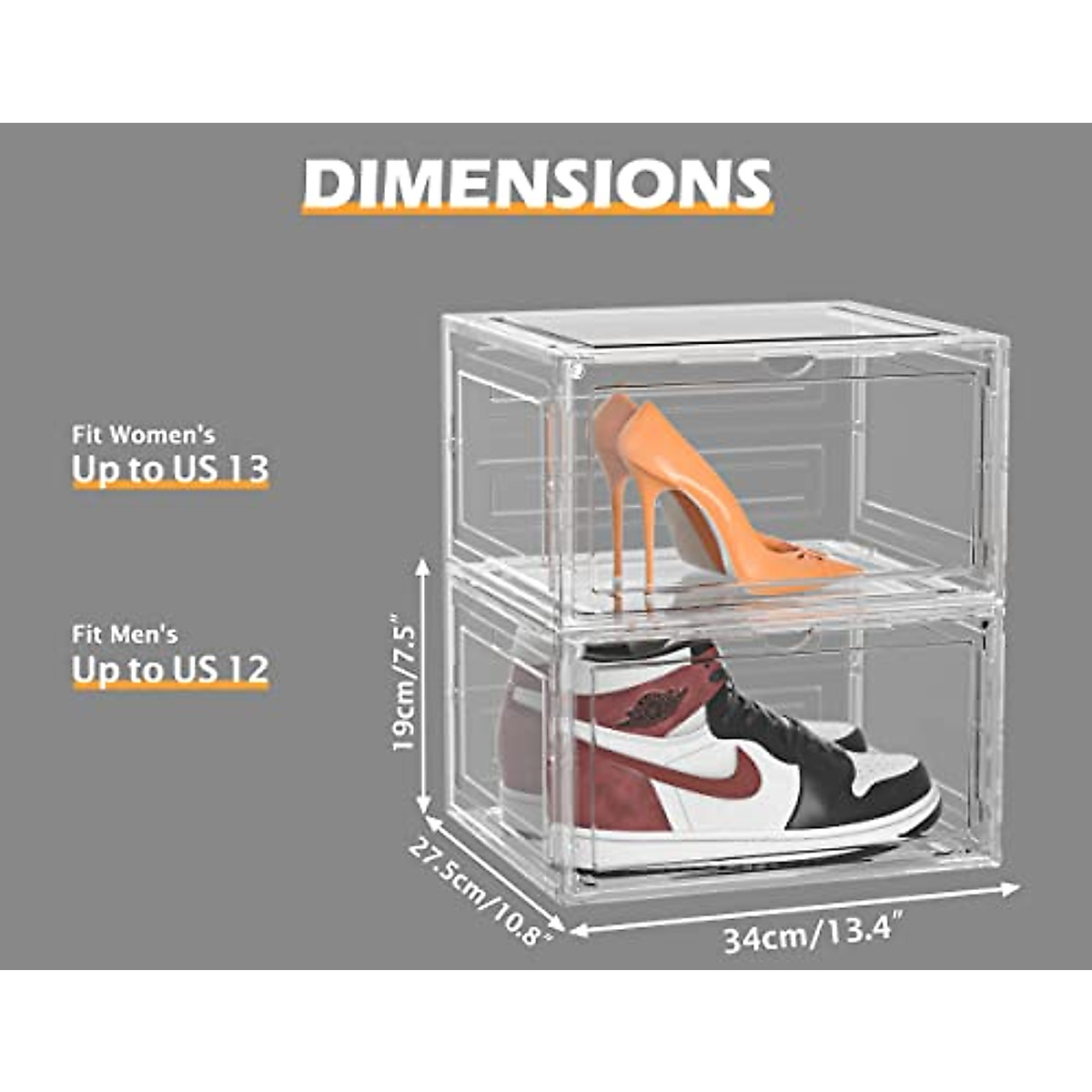 HOMIDEC Shoe Storage, 6 Pack Shoe Organizer, Shoe Boxes Clear Plastic Stackable, Closet Organizers and Storage for Display Sneakers, Heels, Purse, Collectibles, Makeup