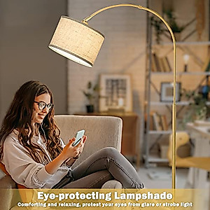 Gold Arc Floor Lamp, Dimmable Floor Lamp for Living Room, Mordern Standing Lamp with Adjustable Lamp Head, Tall Pole Lamp Over Couch Arched Light for Reading, Bedroom, Office, 9W LED Bulb Included