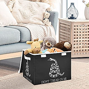 Krafig Novelty Gadsden Flag Rattlesnake Black Foldable Storage Box Large Cube Organizer Bins Containers Baskets with Lids Handles for Closet Organization, Shelves, Clothes, Toys