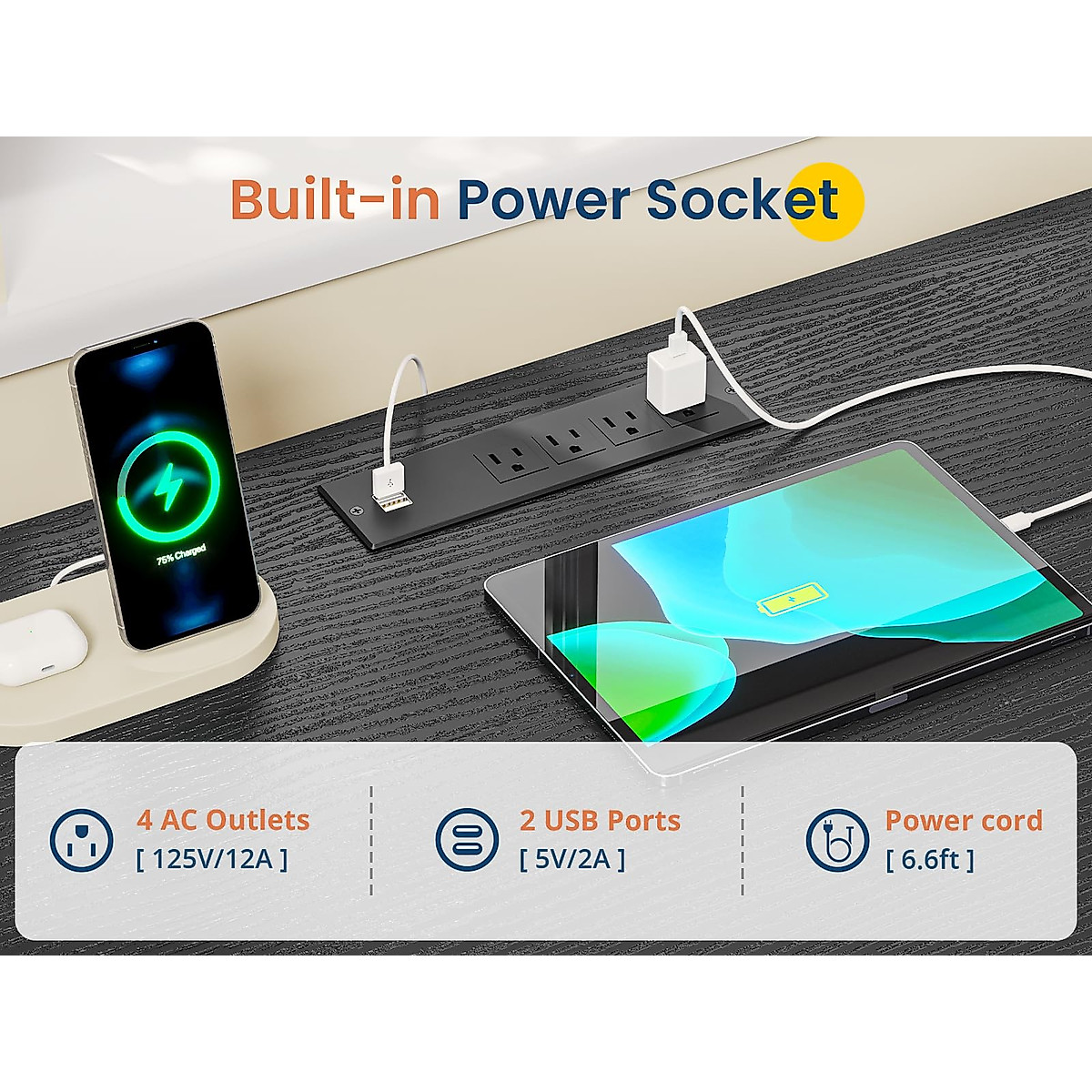 UPOSOJA 67in L Shaped Computer Desk with Power Outlets, 90.5in Long Home Office Desks with 2 Monitor Stands, 2PC Small Corner Table, Storage Cabinet Rack Drawers(Black)