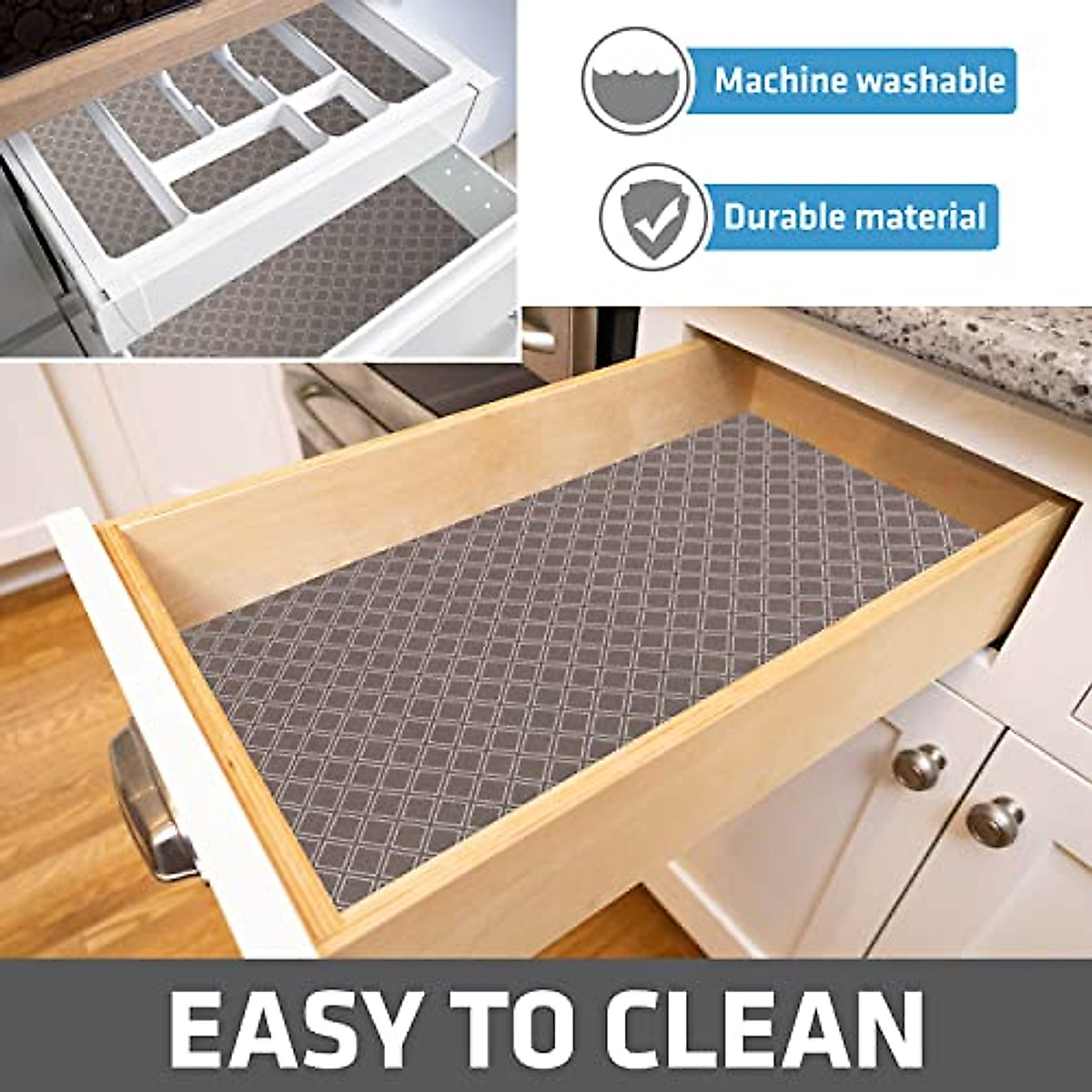 Drymate Premium Luxury Shelf & Drawer Liner, Thick Cushioned Fabric, Non-Adhesive, Absorbent, Waterproof, Slip-Resistant, Liners for Kitchen Cabinets, Cupboards (USA Made)(12”x59”)(2-Pack)(Taupe)