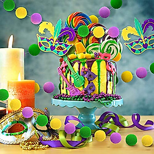 3 Pieces Pom Pom Garlands Mardi Gras Garlands Pompom Ball Banners Gold Purple Green Felt Ball Banners Mardi Gras Hanging Pom Pom Decorations for Mardi Gras Holiday Birthday Party Carnival