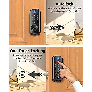 Revolo Fingerprint Smart Lock, 5-in-1 WiFi Door Lock WFP-F, Keyless Entry for Front Door with Remote App Control, 0.3S Unlock, Alexa Google Enable, Built-in Wi-Fi, ANSI Grade 2, IP65 - Black