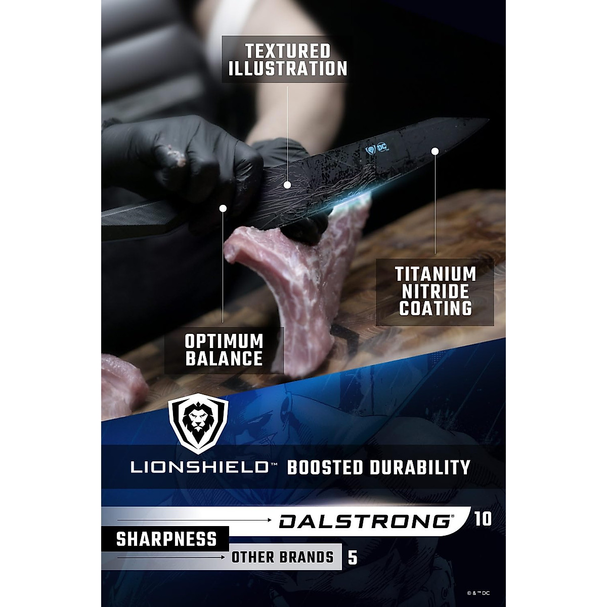 Dalstrong Knife Set-2pc-BATMAN™ DC Licensed SBS Edition-8" Chef Knife 3.75" Paring Knife-7Cr17MoV Steel-Giftable Black Titanium Kitchen Knife-DC Batman Set-G10 Handle-Sheath-Comic Figures