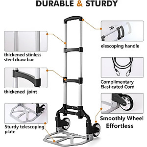 Wawxmo Folding Hand Truck Aluminum Portable Folding Hand Cart 180lbs Capacity Hand Cart and Dolly Ideal for Home, Auto, Office,Travel Use,Black