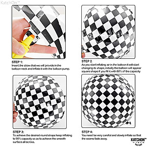 KatchOn, Black and White Checkered Balloons - 22 Inch, Pack of 12 | 4D Race Car Balloons for Emo Party Decorations | Checkered Flag Balloons, Checker Balloons for One Happy Dude Birthday Decorations