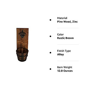 Thirsty Solutions - “Beer O’ Clock” Rustic Wall Mounted Bottle Opener and Catcher - Dark Stain Pine with Zinc Alloy Opener - Removable Wooden Bucket - Man (or Woman) Cave Ready