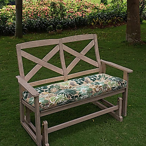 Magpie Fabrics Indoor Outdoor Bench Cushion 42"x18", Non-Slip Tufted Water Resistant Long Seat Pads, Patio Loveseat Cushion for Window, Garden, Swing, Settee - Green Floral