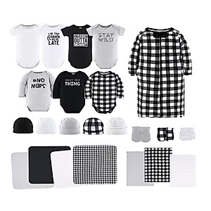 The Peanutshell Newborn Clothes & Accessories Gift Set, Fits Newborn to 3 Months, Black Plaid
