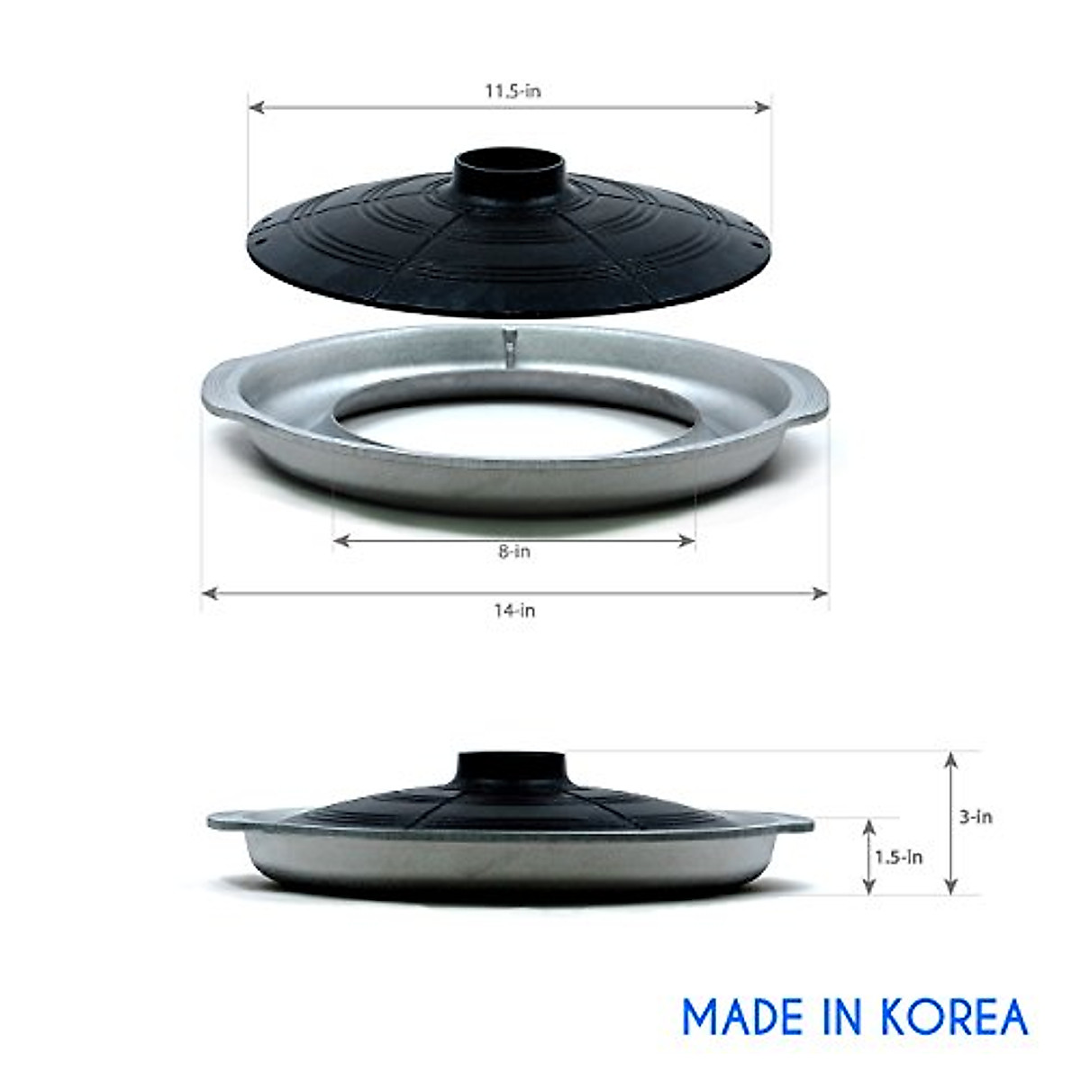 COOKKING - Korean Traditional BBQ Grill Pan, Cauldron Lid Shape - Stovetop Nonstick Indoor/Outdoor Smokeless BBQ Cast Aluminum Grill Pan