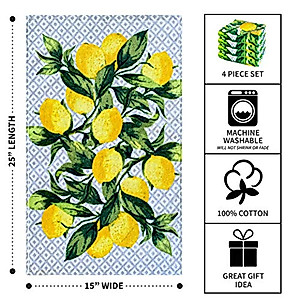 Franco Kitchen Designers Set of 4 Decorative Soft and Absorbent Cotton Dish Towels, 15 in x 25 in, Citrus Lemons