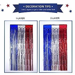 LOLStar 4th of July Decorations,Red White Blue 3 Pack America Tinsel Foil Fringe Curtains,4th of July Photo Booth Prop Streamer Backdrop for Independence Day,Memorial Day,Labor Day Patriotic Party