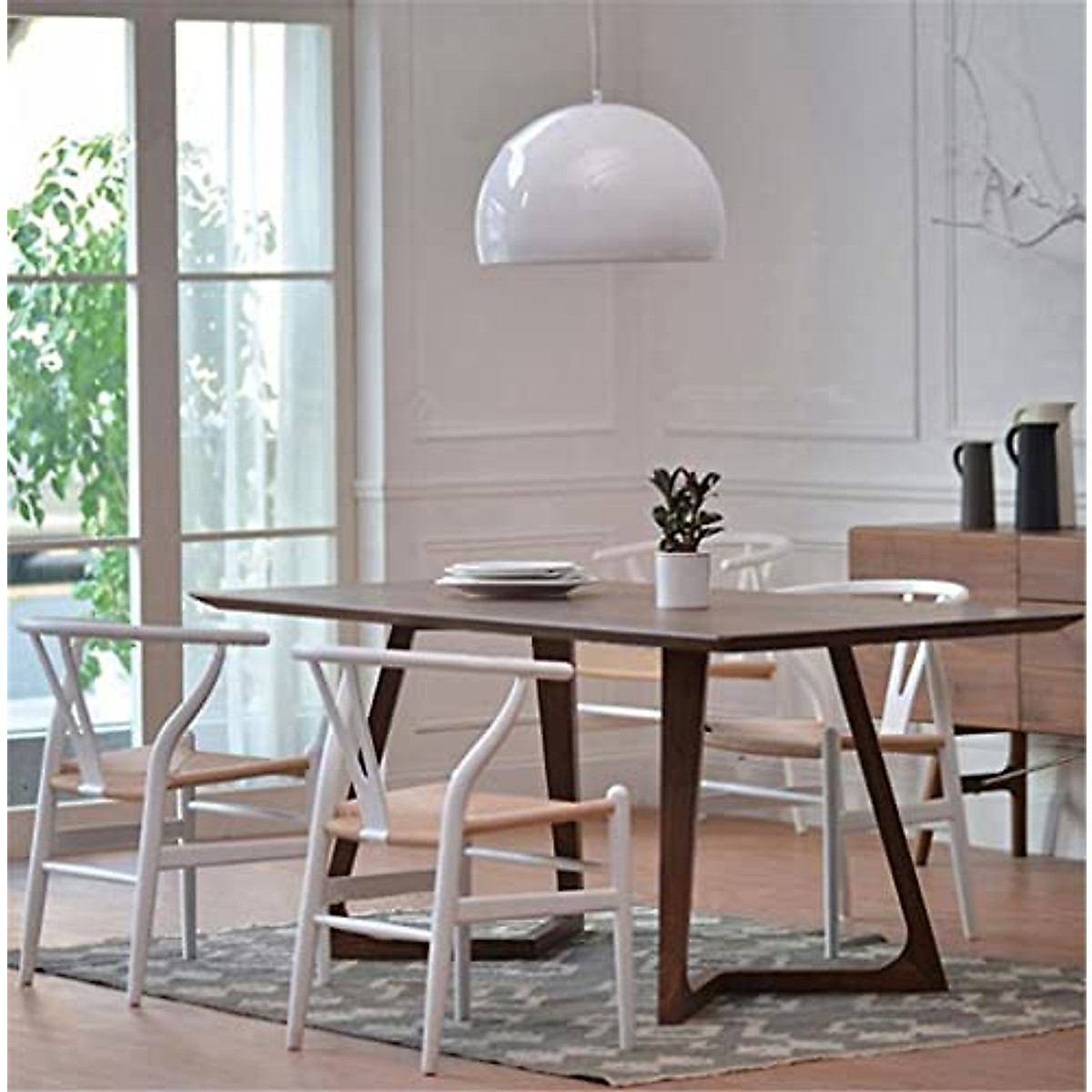 NIUYAO Rectangle Solid Wood Dining Table, Classic Pine Tabletop with Double Pedestal Base Simple Modern Long Meeting Table -Brown 55" L x 27.5" W x 29.5" H