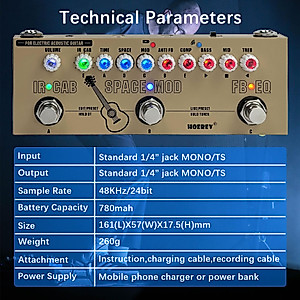 HOEREV Multi Effects Guitar Pedal Delay Reverb Phase Chorus Distortion Overdrive Multi Effects Pedal for Acoustic Guitar Built-in Battery