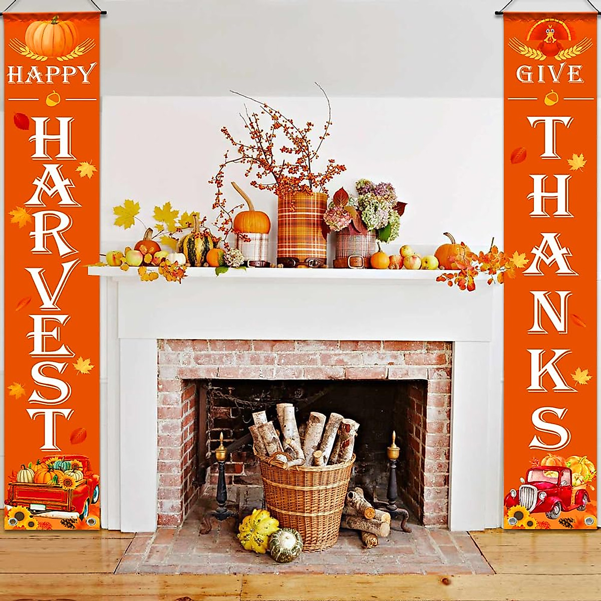 Unibday Thanksgiving Door Banner, Thanksgiving Porch Banners, Autumn Harvest Door Banner for Thanks Harvest, Welcome Fall Home Decor Thanksgiving Hanging Banners - Fall Decorations For Home