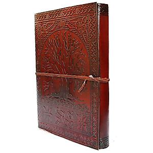 Jaald Handmade Large 10" Embossed Leather Journal Celtic Tree of Life Blank Personal Diary Notebook refillable Gift