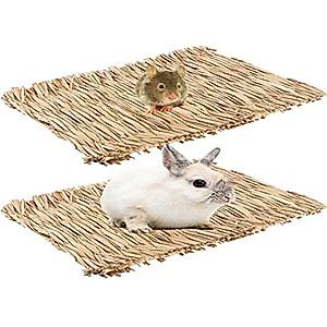 Rabbit Grass Mat, Bunny Natural Straw Woven Bed, Small Animal Cages Hay Nest Sleeping, Chewing, Nesting and Toys for Guinea Pig Hamster and Rat Bed Mat